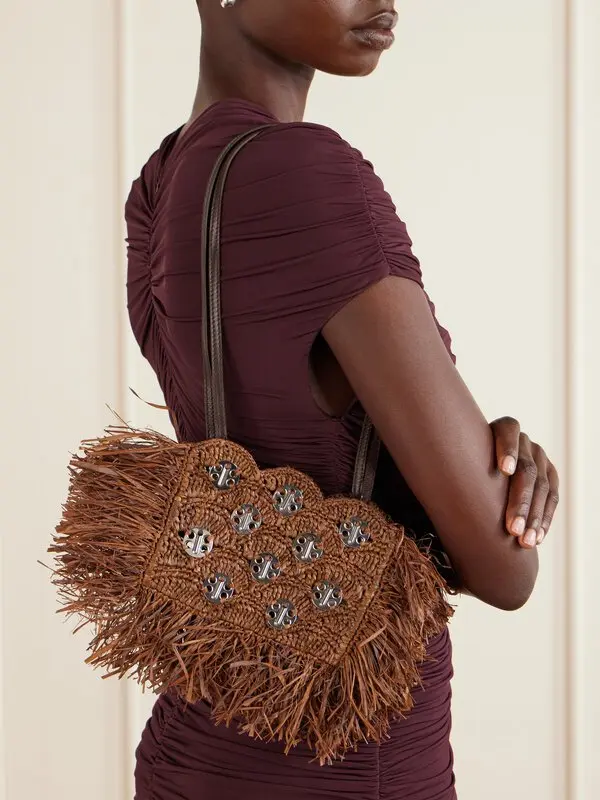 Rabanne Embellished Raffia Shoulder Bag