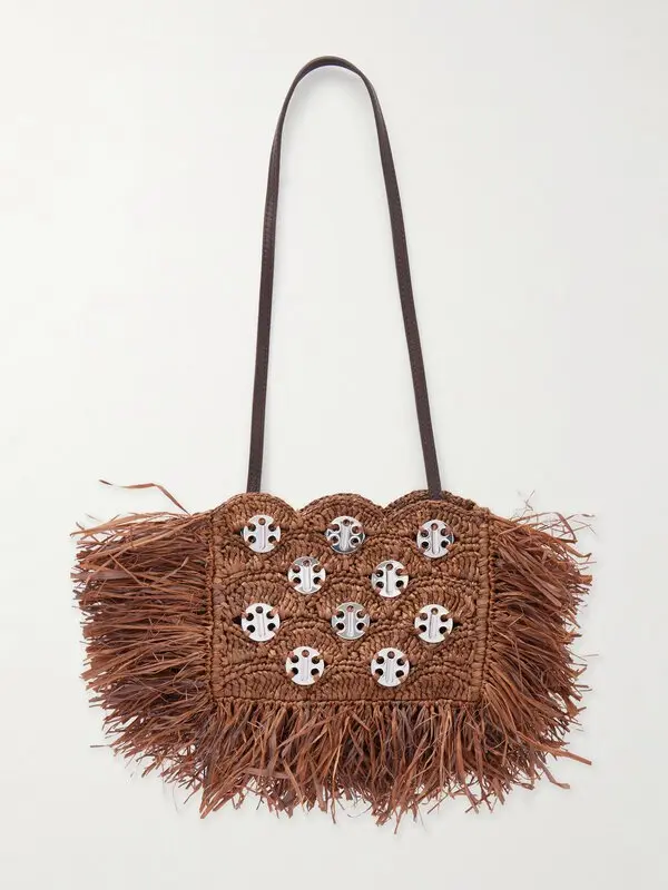 Rabanne Embellished Raffia Shoulder Bag