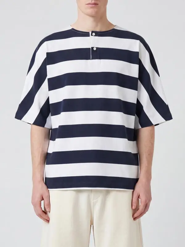 Jacquemus Striped Cotton T-shirt With Crewneck And Button Placket