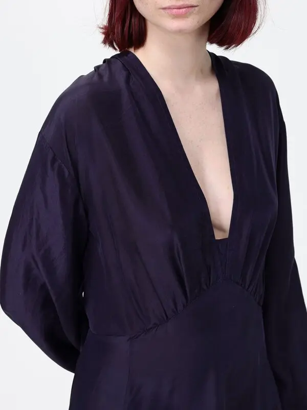 FORTE_FORTE Silk Long Sleeve V-neck Maxi Dress