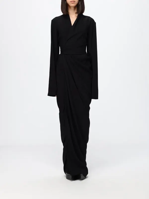 Rick Owens Asymmetrical Draped V-neck Long Evening Gown