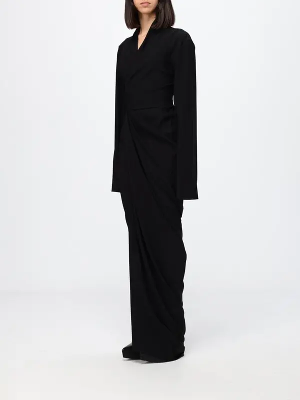 Rick Owens Asymmetrical Draped V-neck Long Evening Gown