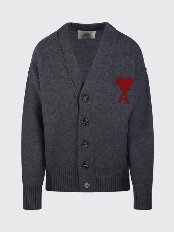 AMI Paris Emblematic Heart Cardigan - Charcoal
