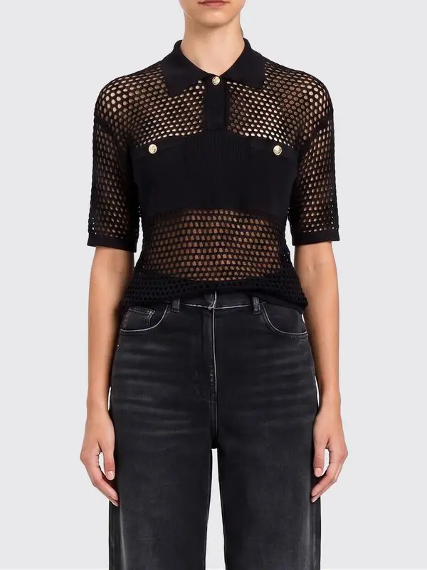 TWINSET Mesh Viscose Polo Shirt - Black