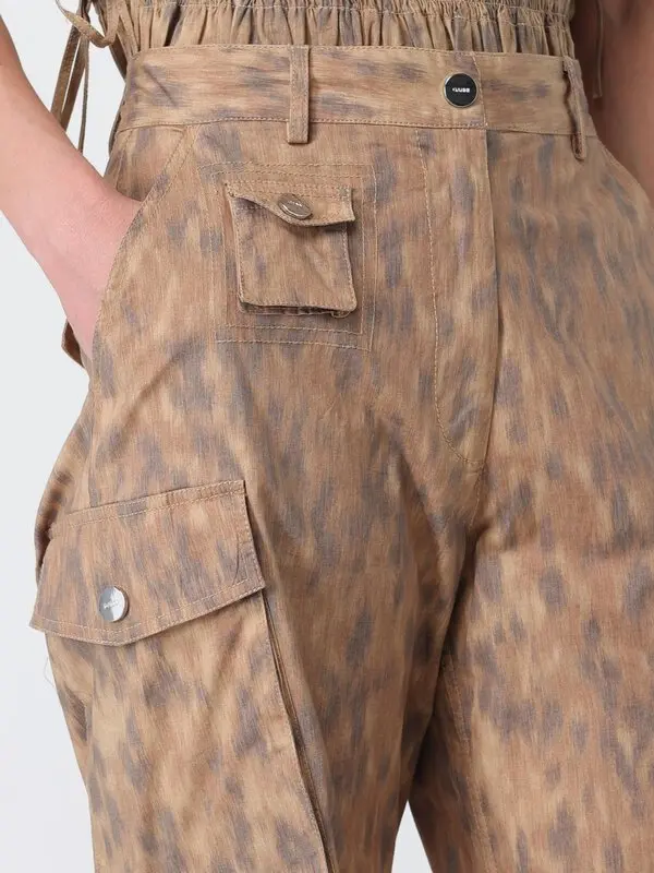 GANNI Organic Cotton Cargo Trousers With Animal Print