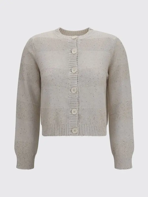Brunello Cucinelli Cotton Crew Neck Cardigan With Sequin Embroidery