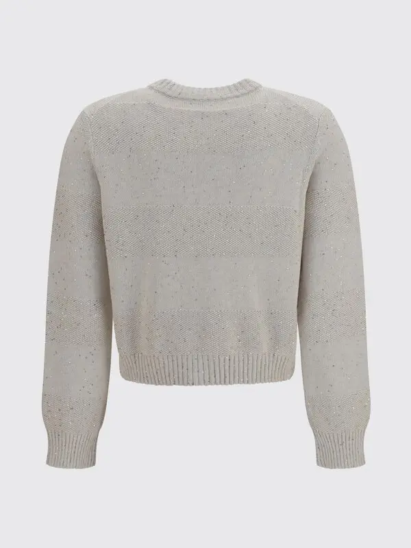 Brunello Cucinelli Cotton Crew Neck Cardigan With Sequin Embroidery