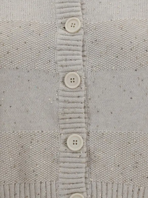 Brunello Cucinelli Cotton Crew Neck Cardigan With Sequin Embroidery