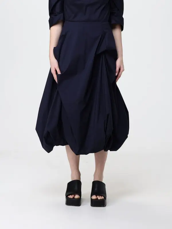 Liviana Conti Draped Midi Skirt In Cotton Blend With Asymmetrical Hem - Blue