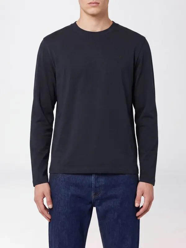 AMI Paris Long-sleeved Cotton Jersey T-shirt With Embroidered Logo - Blue