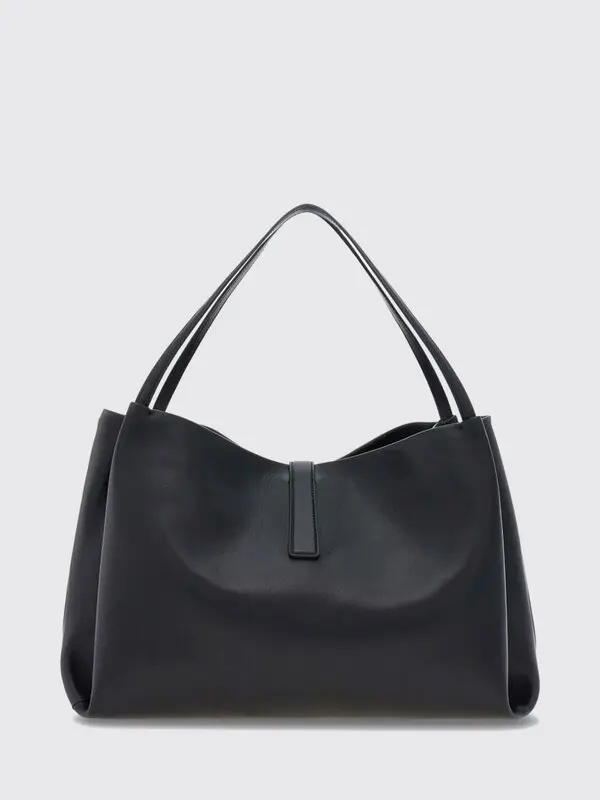 FERRAGAMO Mia Calfskin Shoulder Bag With Gancini Logo - Black