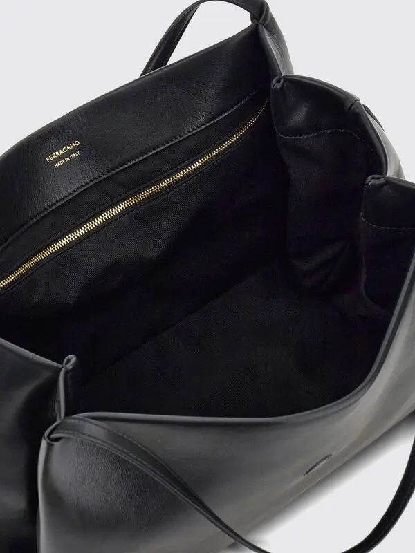 FERRAGAMO Mia Calfskin Shoulder Bag With Gancini Logo - Black