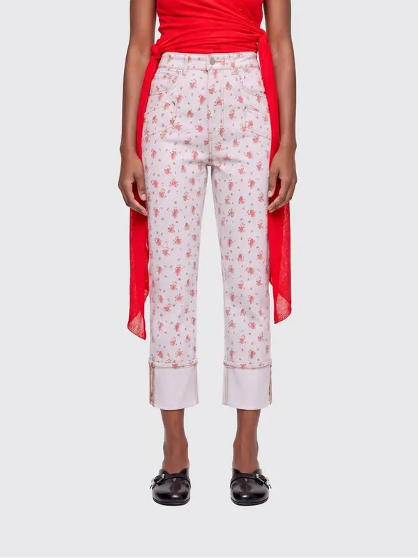 GANNI Floral Stretch Cotton Denim Cropped Jeans