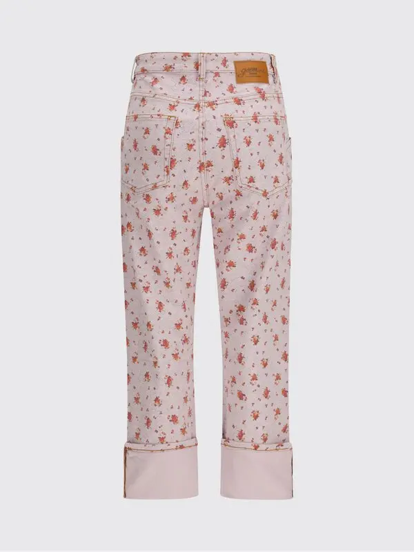 GANNI Floral Stretch Cotton Denim Cropped Jeans