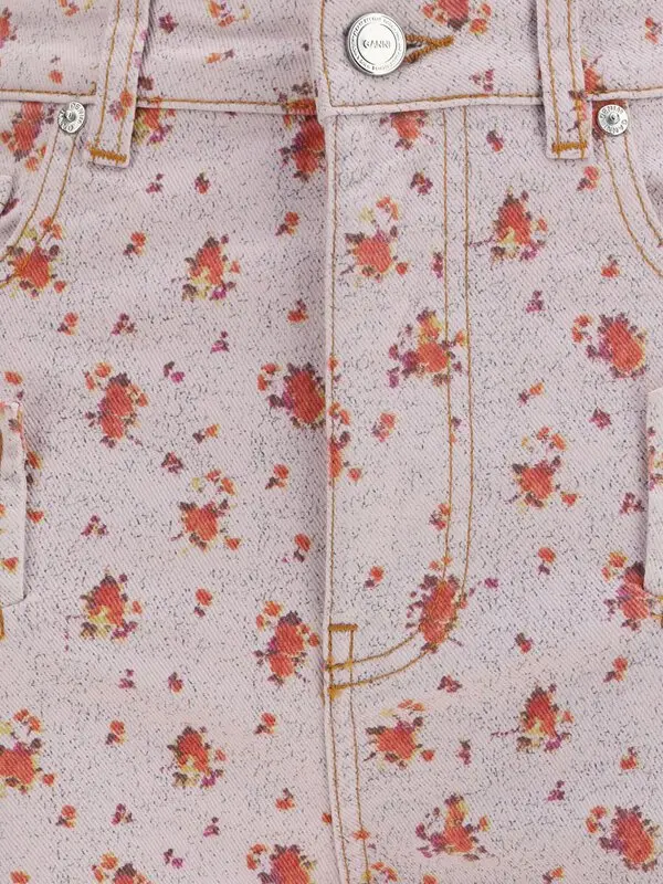 GANNI Floral Stretch Cotton Denim Cropped Jeans