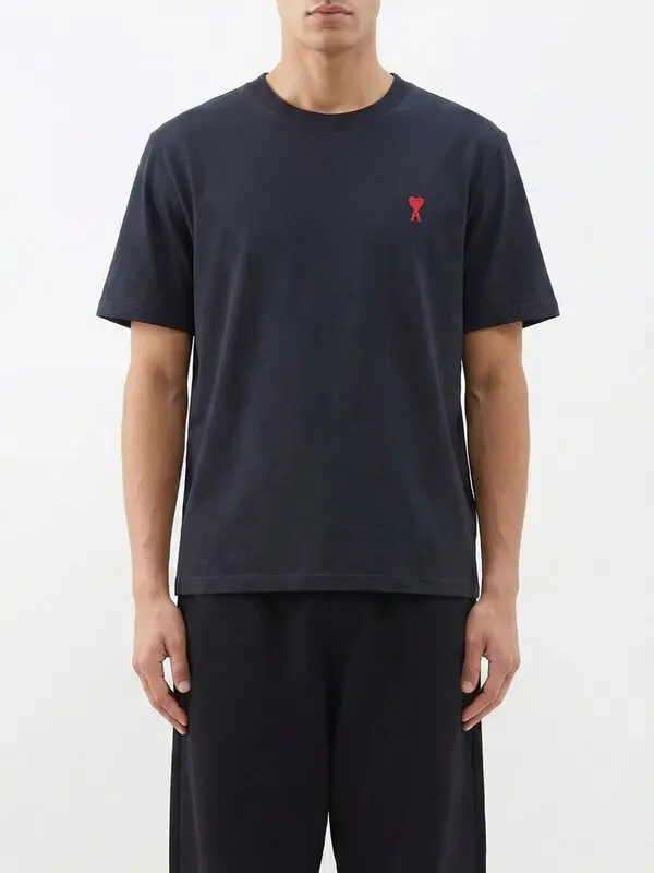 AMI Paris Organic Cotton T-shirt With Logo - Blue