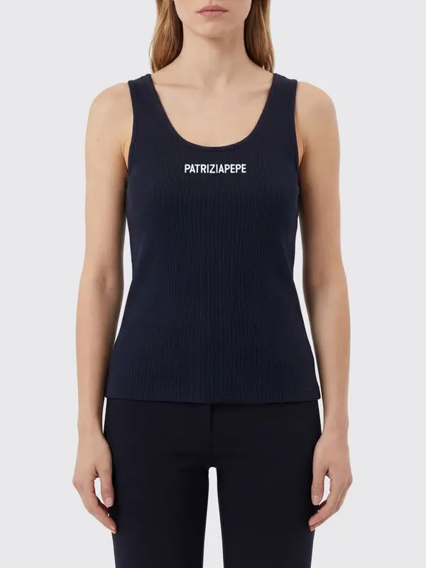 Patrizia Pepe Basic Cotton Tank Top With Logo - Black