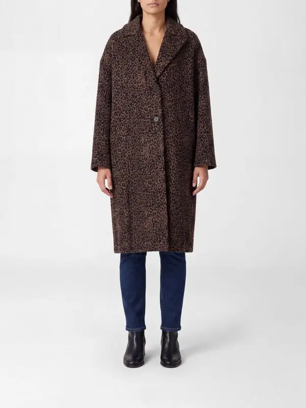 GOLDEN GOOSE Animal Print Wool Blend Long Coat - Brown