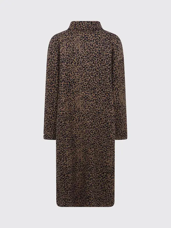 GOLDEN GOOSE Animal Print Wool Blend Long Coat - Brown