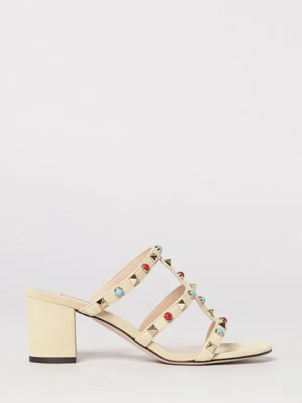 Valentino Garavani Rockstud Suede Mules With Stones - Natural