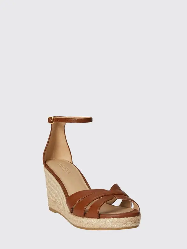 Ralph Lauren Nellie Leather Wedge Espadrilles With Ankle Strap
