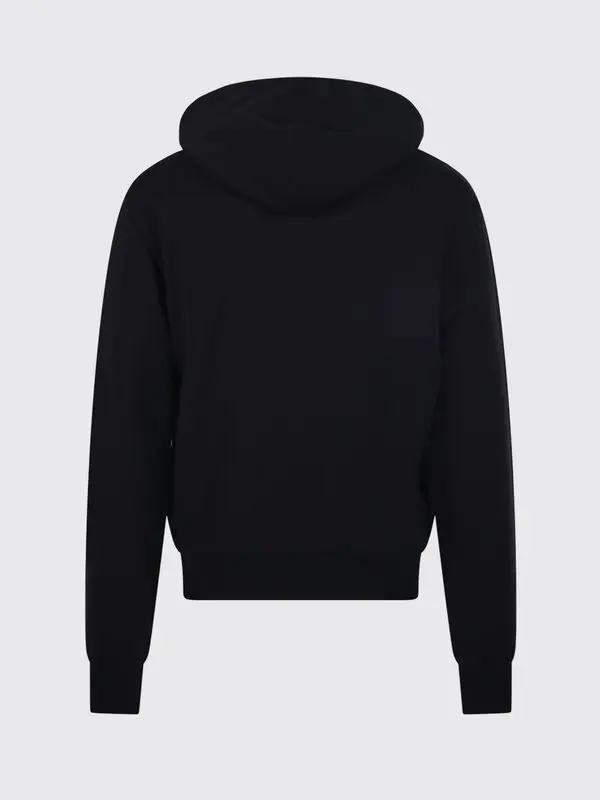 AMI Paris Cotton Zip-up Hoodie With Kangaroo Pocket And Logo - Black