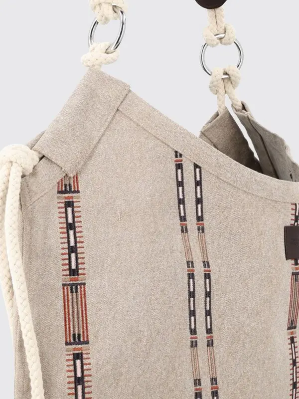 Isabel Marant Étoile Byron Embroidered Cotton Tote Bag With Leather Handles - Beige