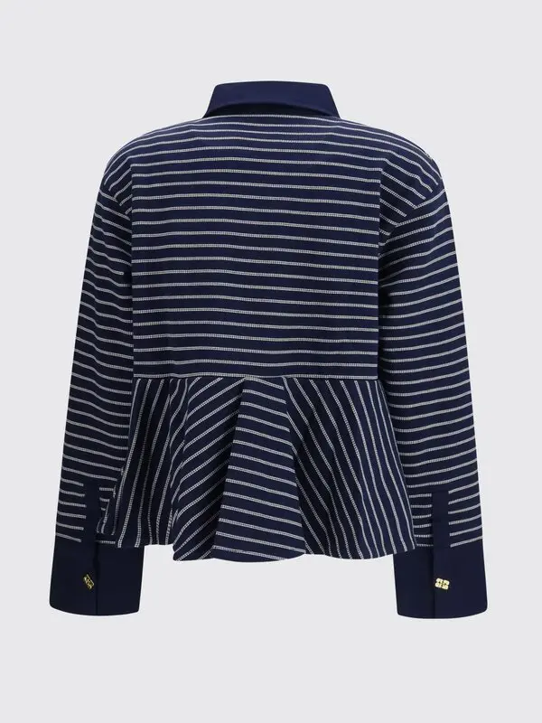 GANNI Striped Cotton Polo Shirt - Sky