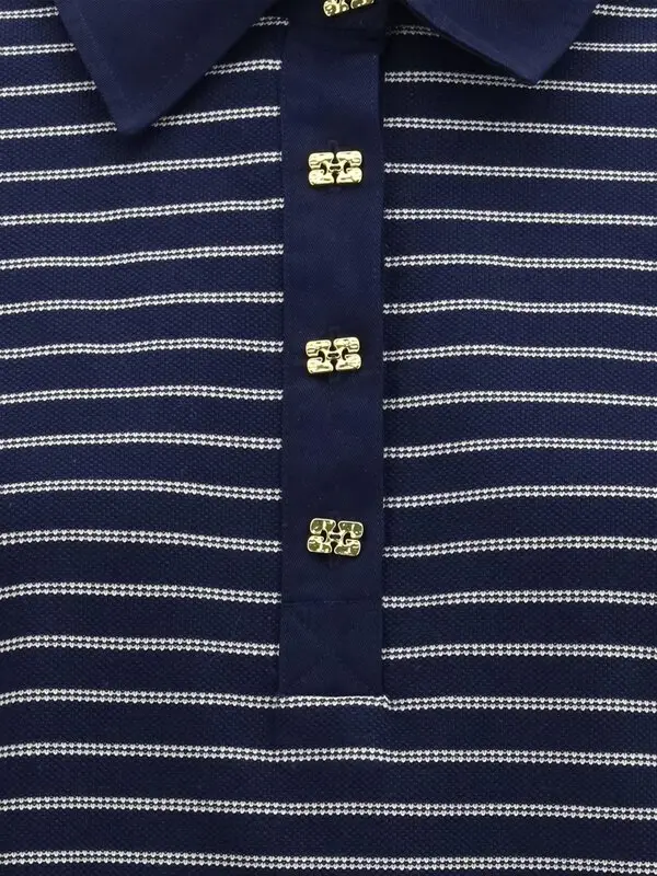 GANNI Striped Cotton Polo Shirt - Sky