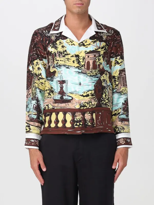 Versace Long-sleeved Graphic Print Silk Shirt With Cuban Collar - Multicolor