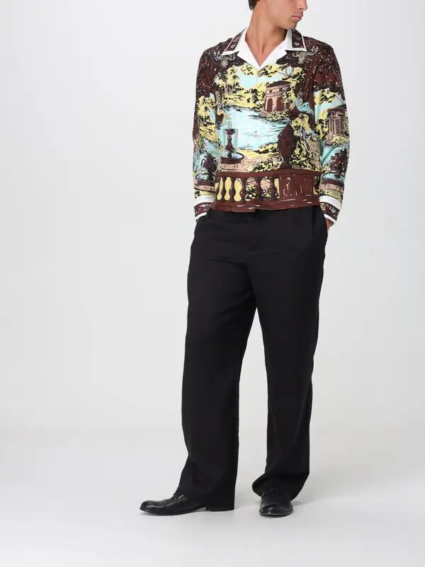 Versace Long-sleeved Graphic Print Silk Shirt With Cuban Collar - Multicolor