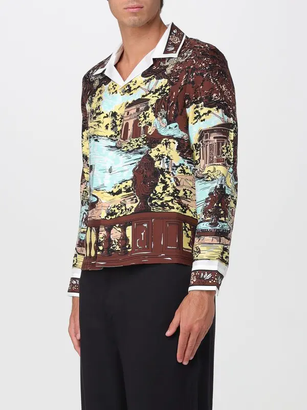 Versace Long-sleeved Graphic Print Silk Shirt With Cuban Collar - Multicolor