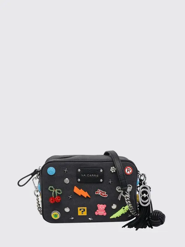 LA CARRIE Embroidered Canvas Mini Camera Bag With Studs