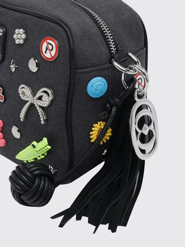 LA CARRIE Embroidered Canvas Mini Camera Bag With Studs