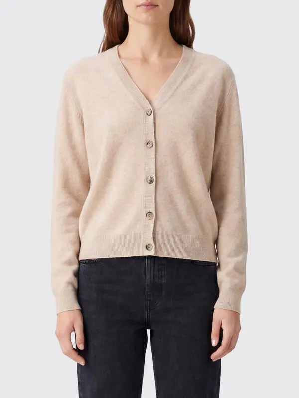 ALLUDE 100% Cashmere V-neck Cardigan With Patch Pockets - Beige