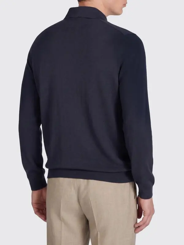 ZANONE Cotton And Silk Knit Polo Shirt - Blue