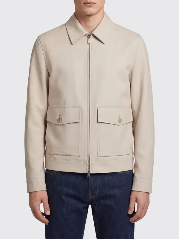 Zegna Short Shirt Jacket In Pure Linen With Zip Closure And Patch Pockets