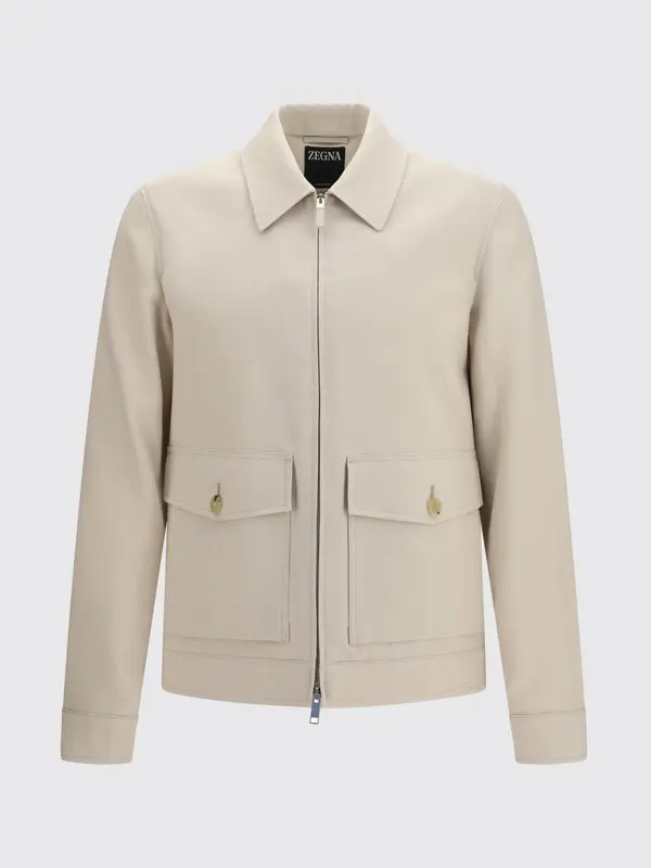Zegna Short Shirt Jacket In Pure Linen With Zip Closure And Patch Pockets