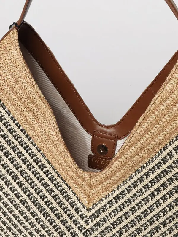TWINSET Striped Raffia Hobo Bag