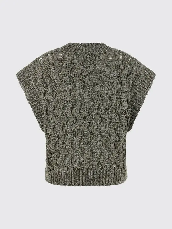 Brunello Cucinelli V-neck Short Sleeve Knit Top - Green