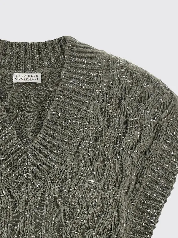 Brunello Cucinelli V-neck Short Sleeve Knit Top - Green