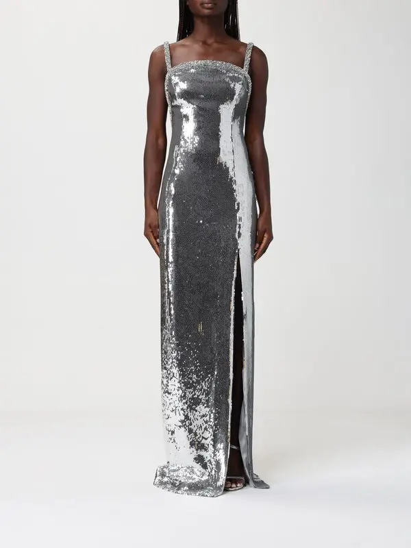Rebecca Vallance Olympia Sequin Maxi Dress With Jeweled Straps - Silver