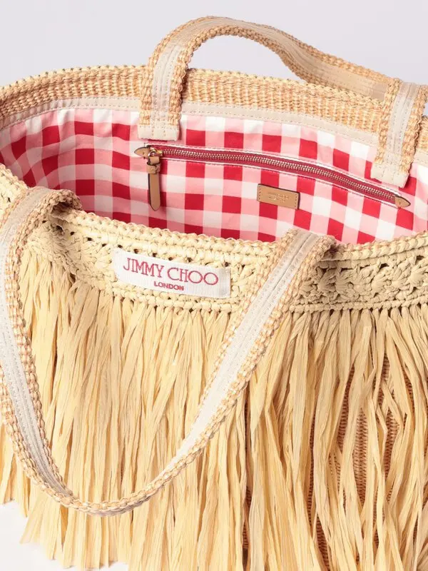 JIMMY CHOO Beach Tote Raffia Bag With Fringes