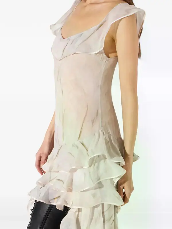 Elisabetta Franchi Georgette Dress With Feather Print And Ruffle Accents
