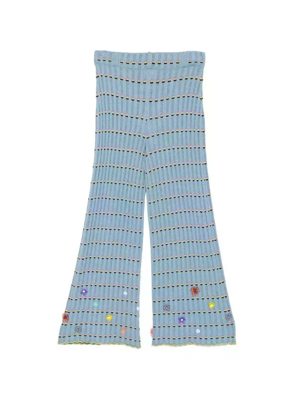 YANYAN Dusty Horizontal Stripe Floral Appliqué Trousers