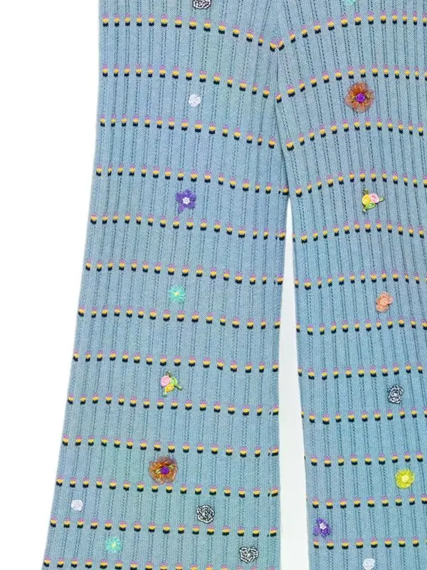 YANYAN Dusty Horizontal Stripe Floral Appliqué Trousers
