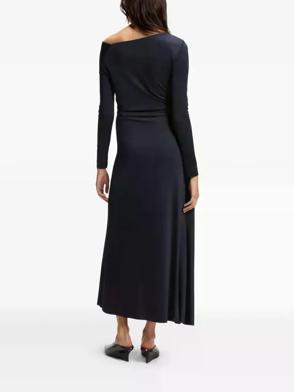BOSS Asymmetric Neck Ruched Midi Dress