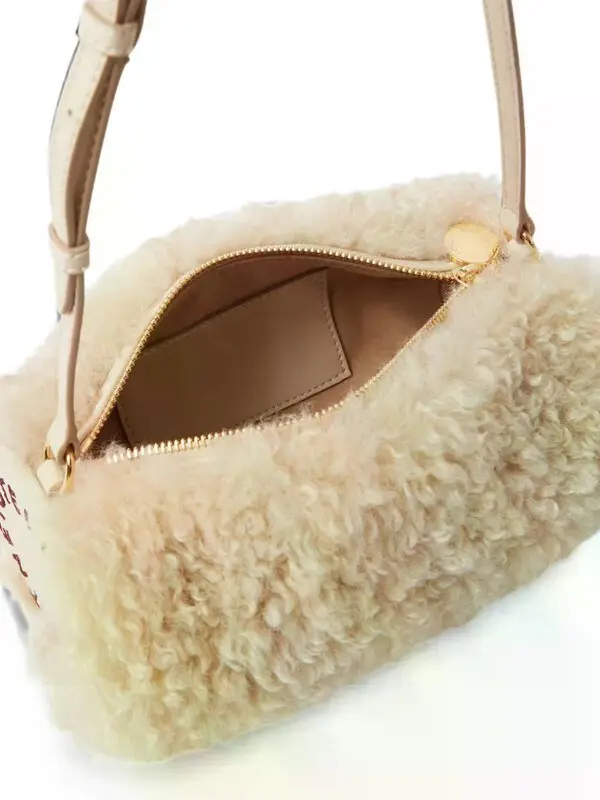 Stella McCartney Logo-patch Faux-shearling Shoulder Bag