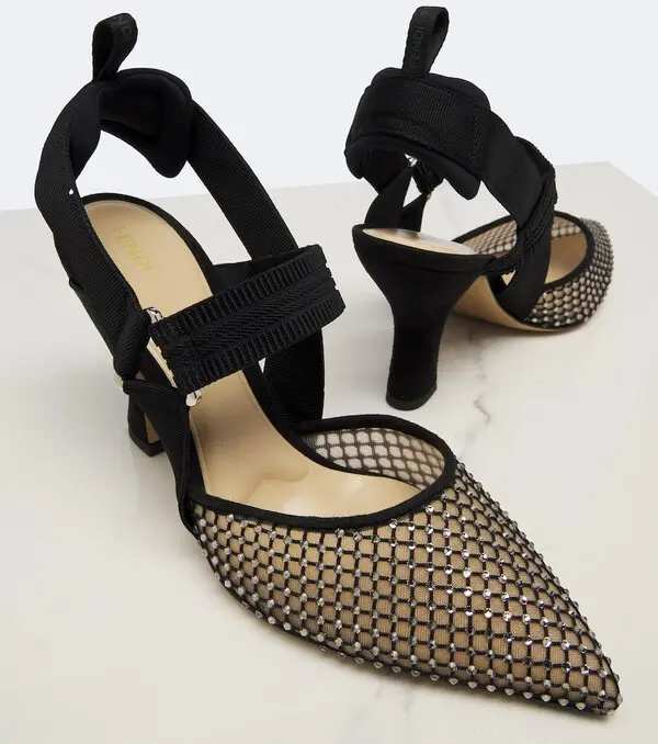 Fendi Colibri Embellished Mesh And Suede Pumps
