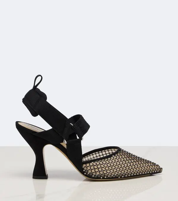 Fendi Colibri Embellished Mesh And Suede Pumps